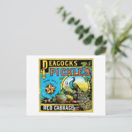 Peacock's Pickles Red Cabbage Label Postcard | Zazzle