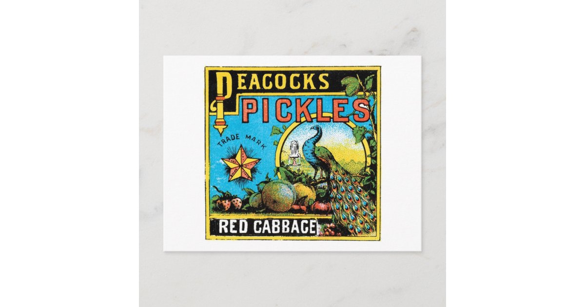 Peacock's Pickles Red Cabbage Label Postcard | Zazzle