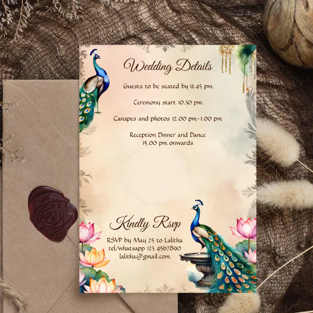 Peacocks vintage royal garden Indian wedding Invitation | Zazzle