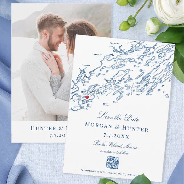 Peaks Island Maine Casco Bay Elegant QR code Save The Date | Zazzle