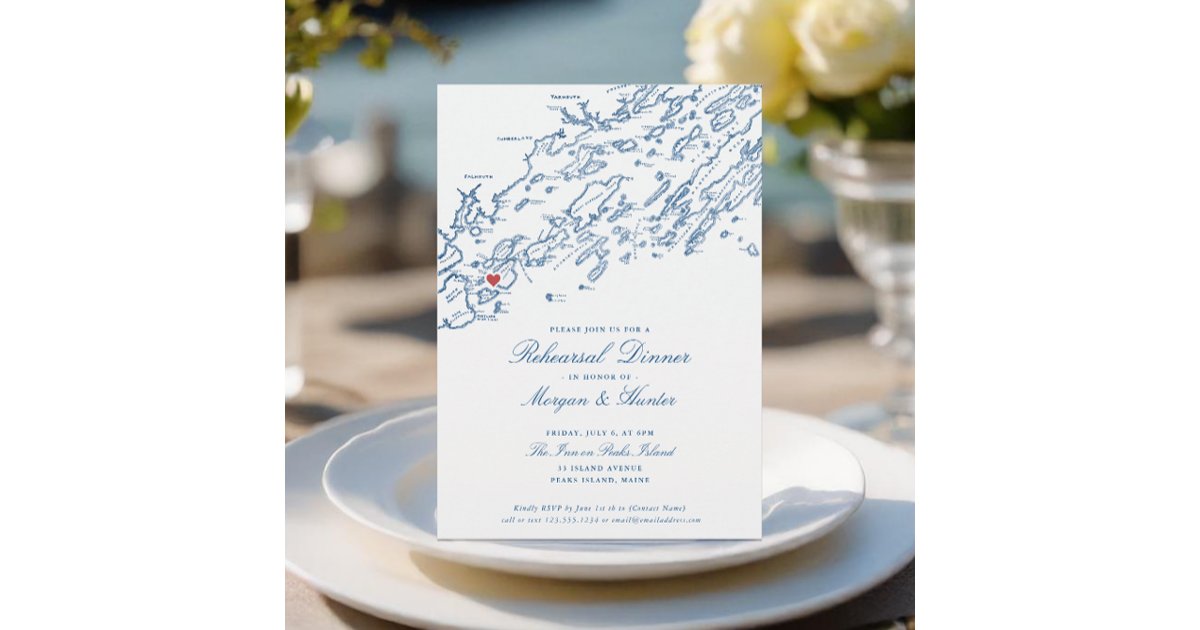 Peaks Island Maine Navy Blue Wedding Rehearsal Invitation | Zazzle
