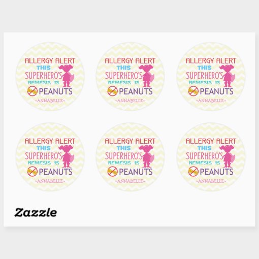 Peanut Allergy Alert Superhero Girl Stickers | Zazzle