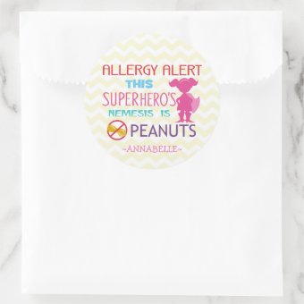 Peanut Allergy Alert Superhero Girl Stickers | Zazzle