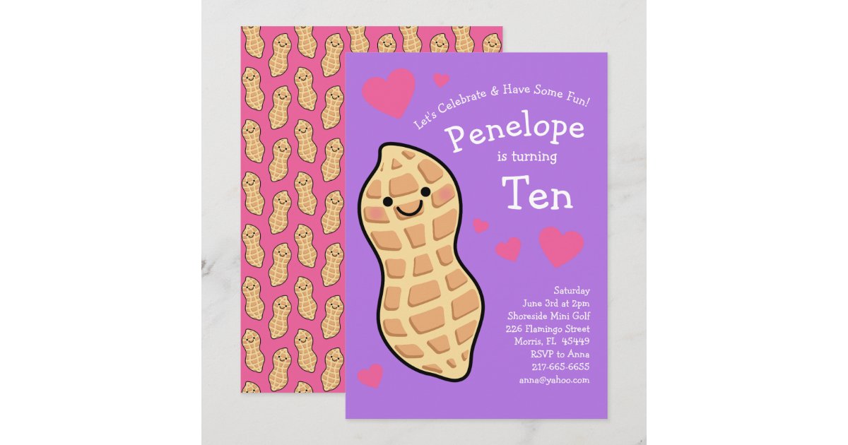 Peanut Birthday Party Kids Cute Cartoon Invitation | Zazzle