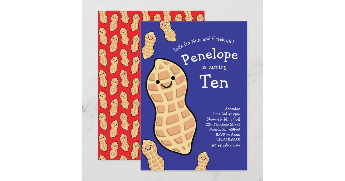 Peanut Birthday Party Kids Cute Nut Cartoon Invitation | Zazzle