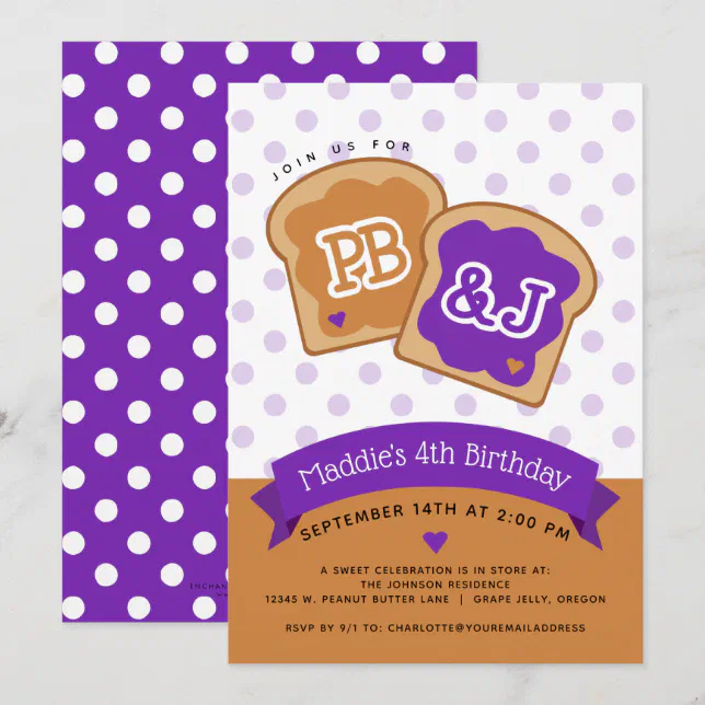 Peanut Butter and Jelly Birthday Party Invitation | Zazzle