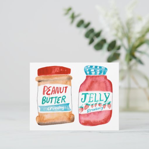 Peanut Butter and Jelly Watercolor Postcard | Zazzle