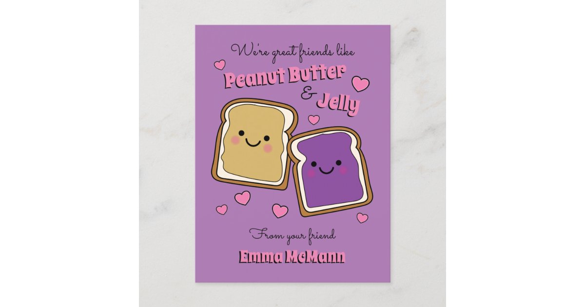 Peanut Butter Jelly Classroom Valentine PBJ Card | Zazzle