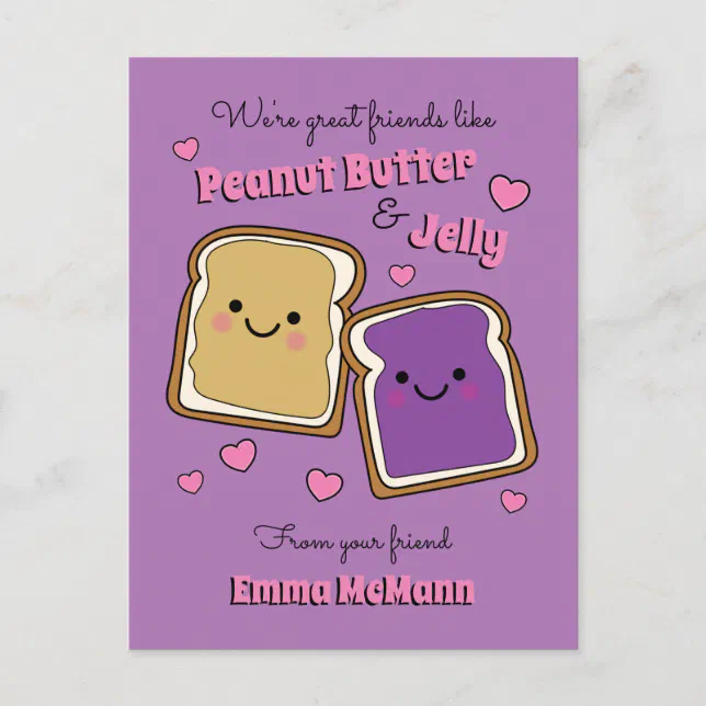 Peanut Butter Jelly Classroom Valentine PBJ Card | Zazzle