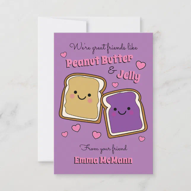 Peanut Butter Jelly Classroom Valentine PBJ Card | Zazzle