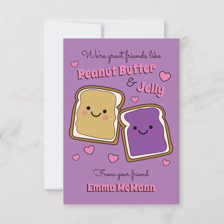 Peanut Butter Jelly Classroom Valentine PBJ Card | Zazzle