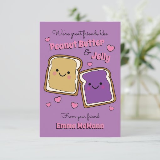 Peanut Butter Jelly Classroom Valentine PBJ Card | Zazzle
