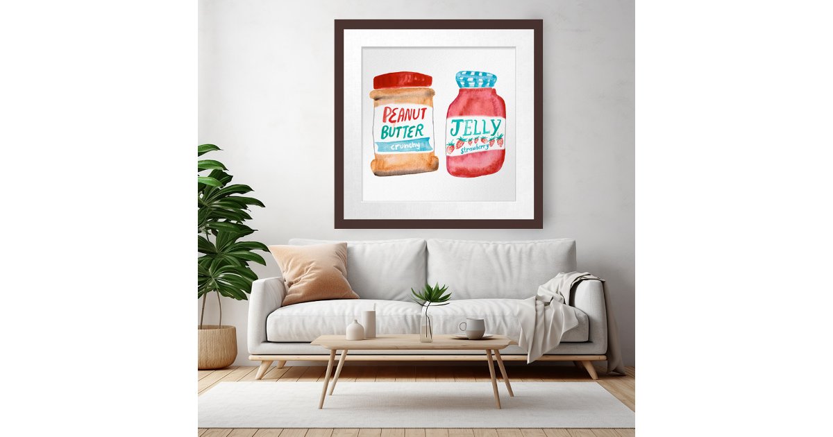 Peanut Butter & Jelly Watercolor Art Poster | Zazzle