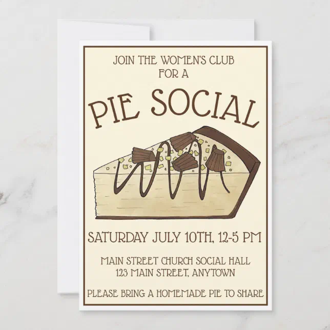 Peanut Butter Pie Social Party Dessert Bake Sale Invitation | Zazzle