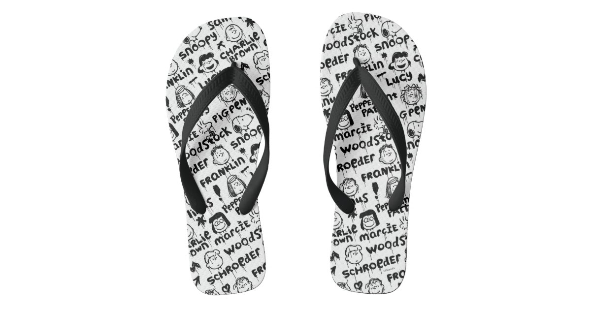 Peanut Characters Graffiti Pattern Flip Flops | Zazzle