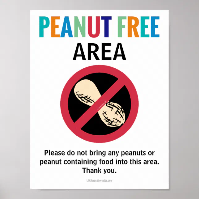 Peanut Free Area Customized Allergy Work Area Poster | Zazzle