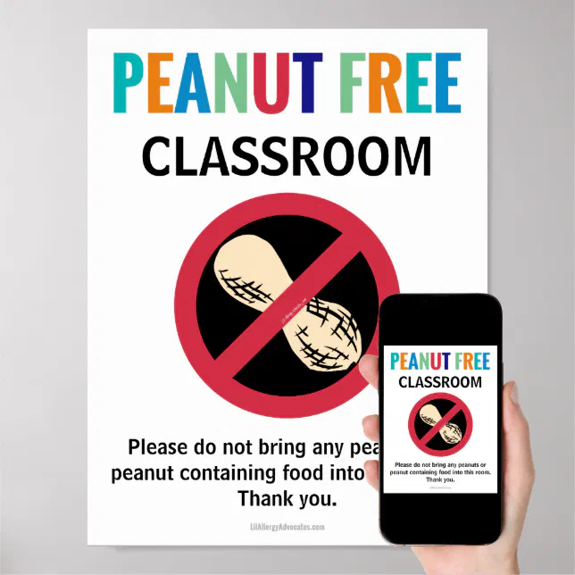 Peanut Free Classroom Customized Allergy School Poster | Zazzle