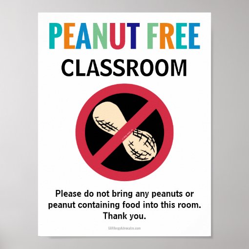 Peanut Free Classroom Customized Allergy School Poster | Zazzle