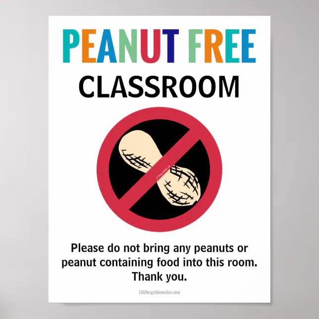 Peanut Free Classroom Customized Allergy School Poster | Zazzle