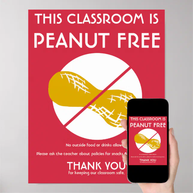 Peanut Free Classroom Sign for School or Daycare | Zazzle