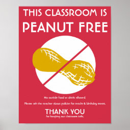 Peanut Free Classroom Sign for School or Daycare | Zazzle
