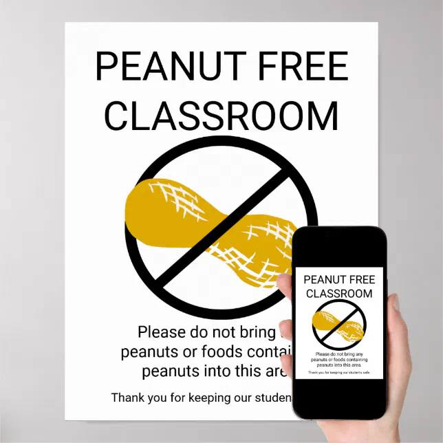 Peanut Free Classroom Sign School No Peanut Symbol | Zazzle