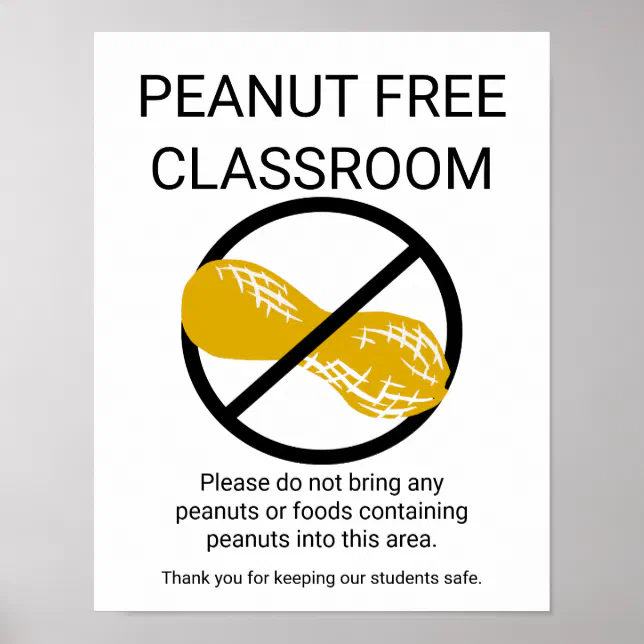 Peanut Free Classroom Sign School No Peanut Symbol | Zazzle
