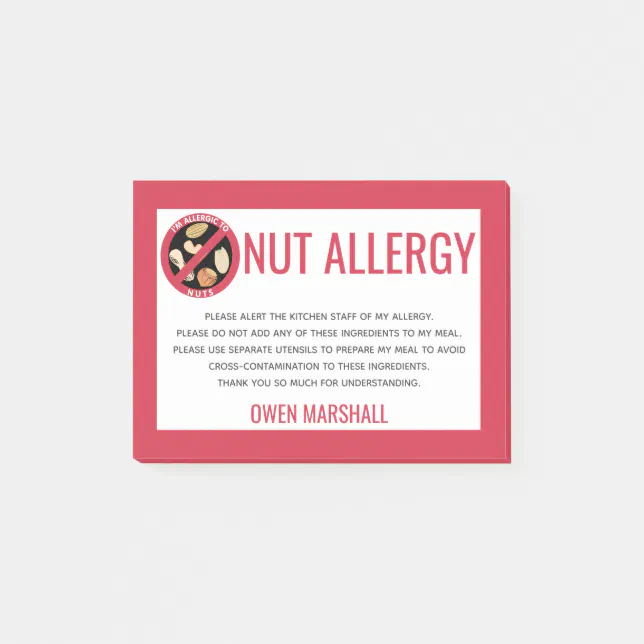 Peanut Tree Nut Allergy Alert Restaurant Custom Post-it Notes | Zazzle