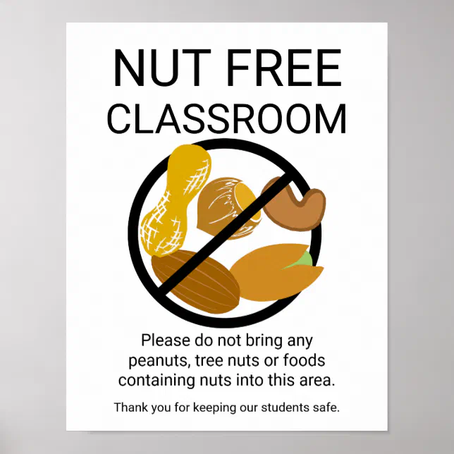 Peanut & Tree Nut Free Classroom School Sign | Zazzle