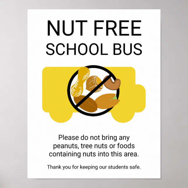 Peanut & Tree Nut Free School Bus Sign | Zazzle