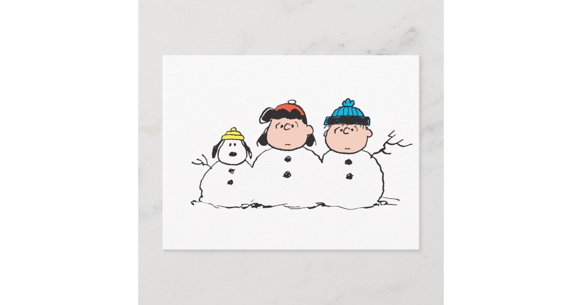 Peanuts | 3 Person Snowman Postcard | Zazzle