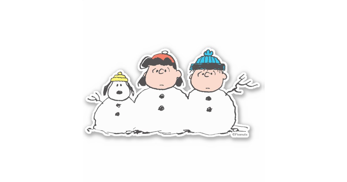 Peanuts | 3 Person Snowman Sticker | Zazzle