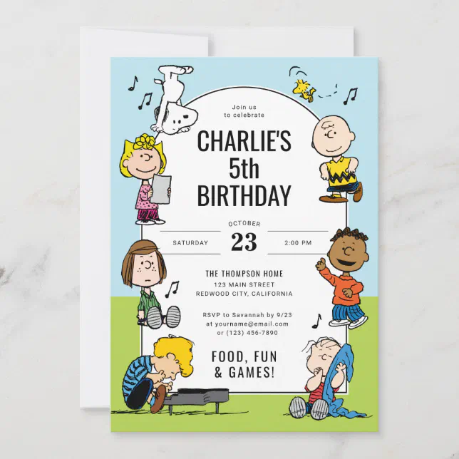 Peanuts Character Fun Birthday Collage Invitation | Zazzle
