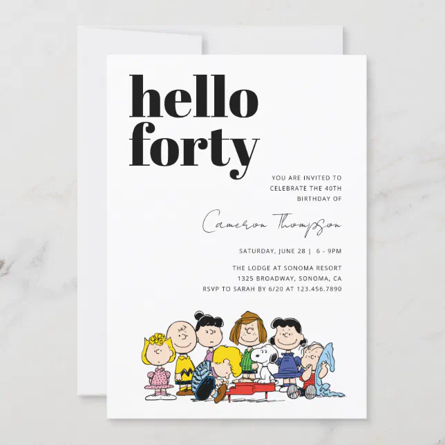 Peanuts Characters - 40th Birthday Invitation | Zazzle
