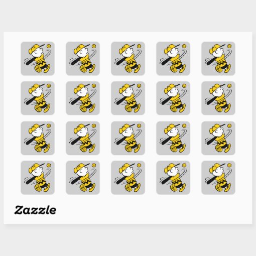 Peanuts | Charlie Brown at Bat Square Sticker | Zazzle