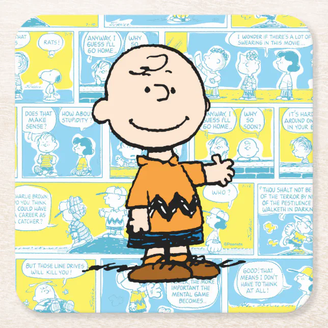 Peanuts | Charlie Brown Comic Pattern Square Paper Coaster | Zazzle