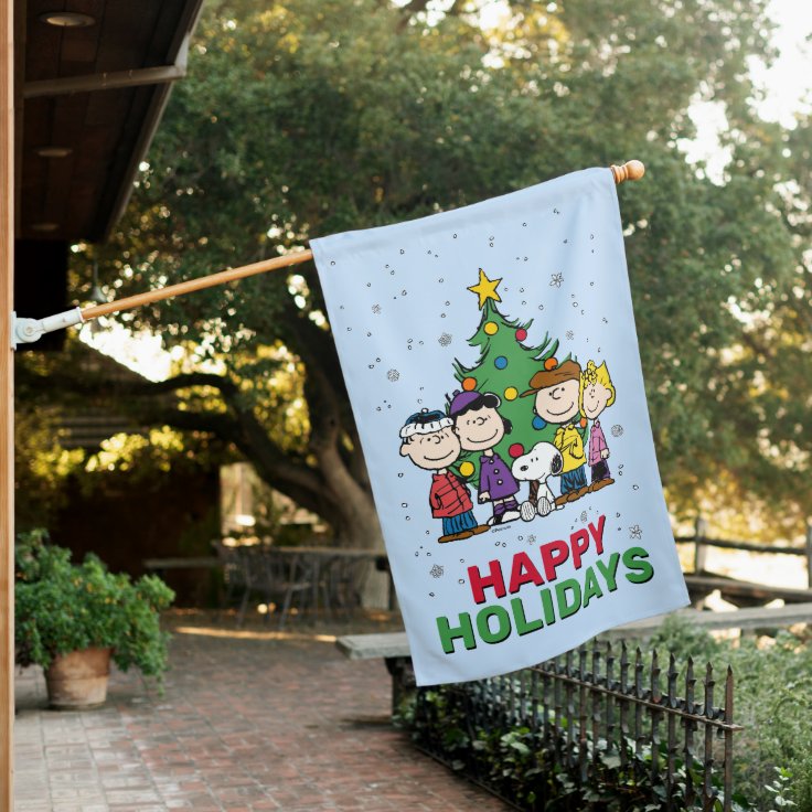Peanuts | Charlie Brown & Friends - Happy Holidays House Flag | Zazzle