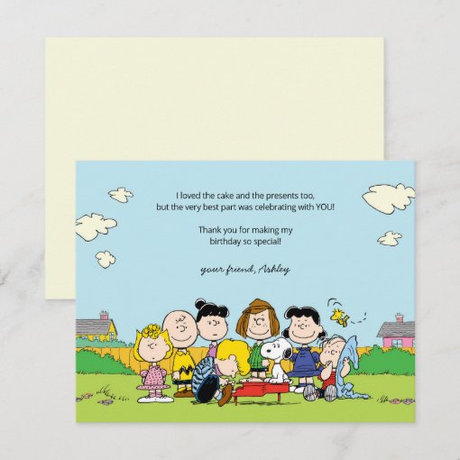 Peanuts | Charlie Brown & Gang Birthday Thank You Invitation | Zazzle
