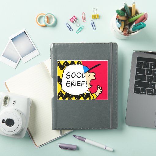 Peanuts | Charlie Brown Good Grief Half & Half Sticker | Zazzle