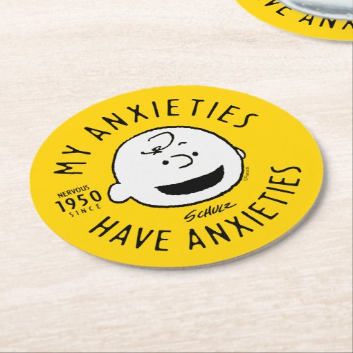 Peanuts | Charlie Brown Nervous Since 1950 Round Paper Coaster | Zazzle