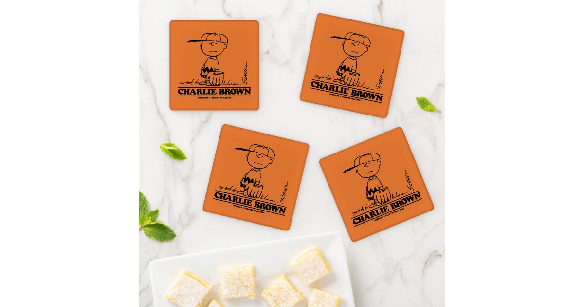 Peanuts | Charlie Brown Playing Ball Coaster Set | Zazzle