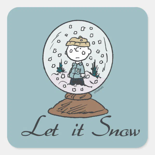Peanuts | Charlie Brown Snow Globe Square Sticker | Zazzle
