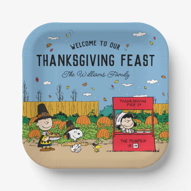 Peanuts | Charlie Brown Thanksgiving Add Your Name Paper Plates | Zazzle