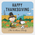 Peanuts | Charlie Brown Thanksgiving Add Your Name Square Sticker | Zazzle