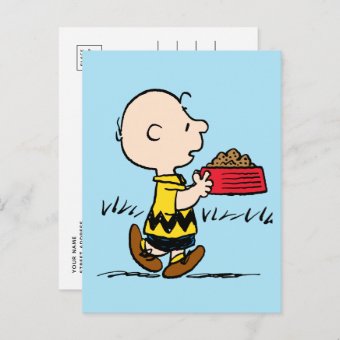 Peanuts | Charlie Brown with Snoopy's Dish Postcard | Zazzle