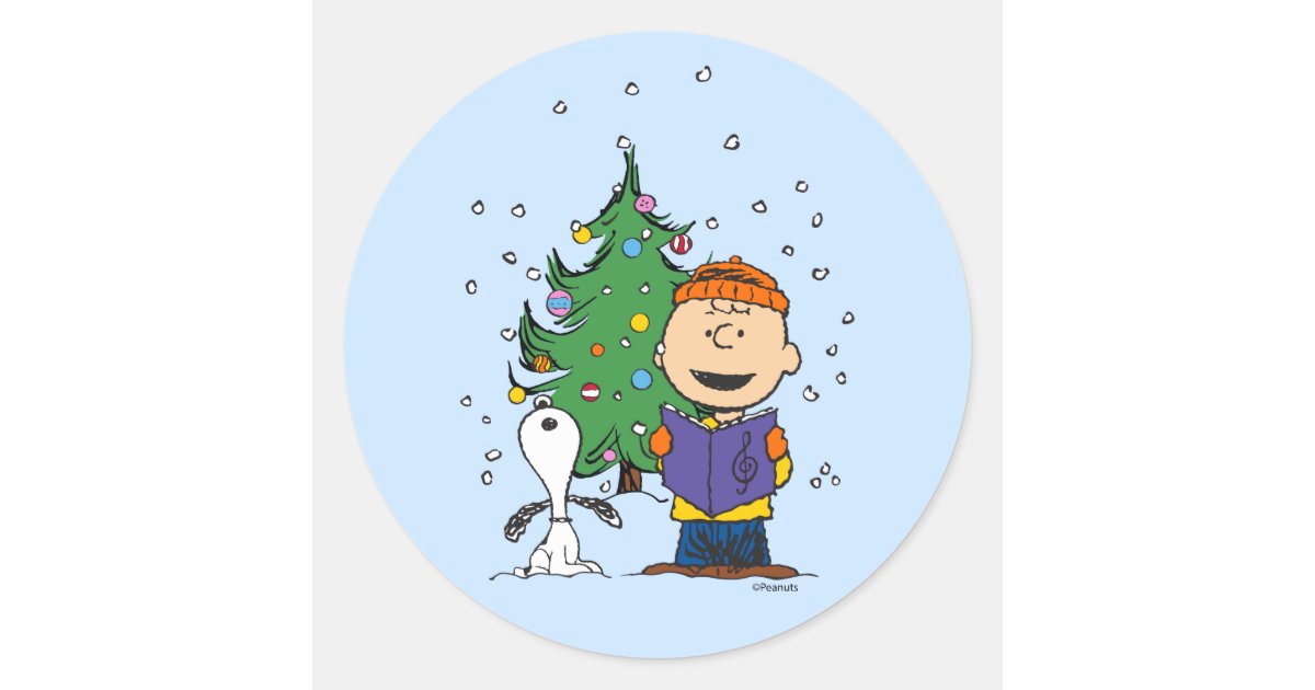Peanuts | Christmas Caroling Classic Round Sticker | Zazzle