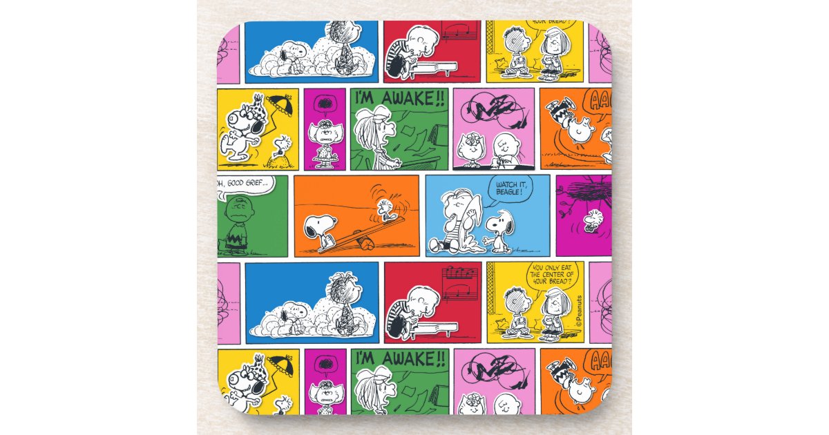 PEANUTS | Classic Comic Pattern Beverage Coaster | Zazzle