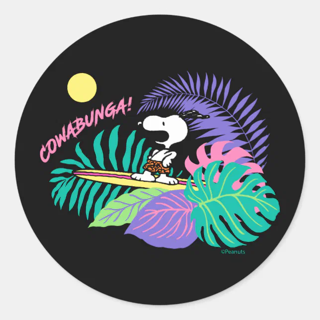 Peanuts | Cowabunga Snoopy Classic Round Sticker | Zazzle