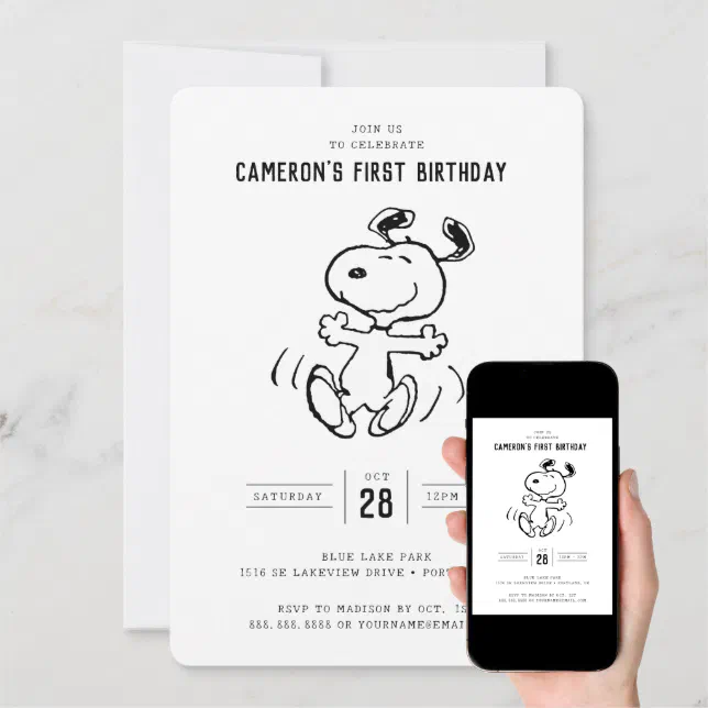 Peanuts | Dancing Snoopy Birthday Invitation | Zazzle