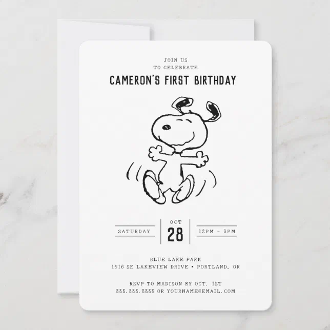 Peanuts | Dancing Snoopy Birthday Invitation | Zazzle